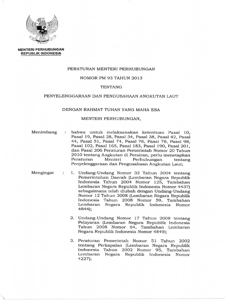 Permenhub PM.93 2013 Tentang Penyelenggaraan Dan Pengusahaan Angkutan ...