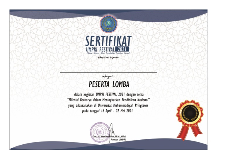 SERTIFIKAT PESERTA LOMBA | PDF