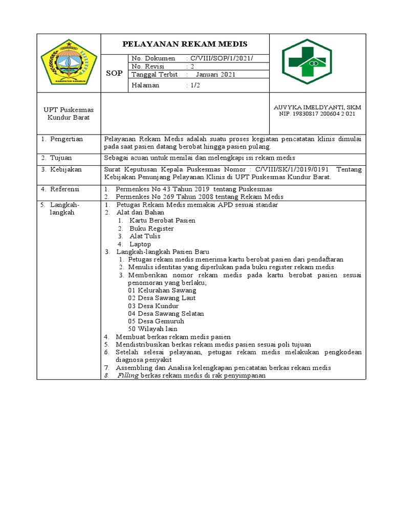 Sop Pelayanan Rekam Medis | PDF
