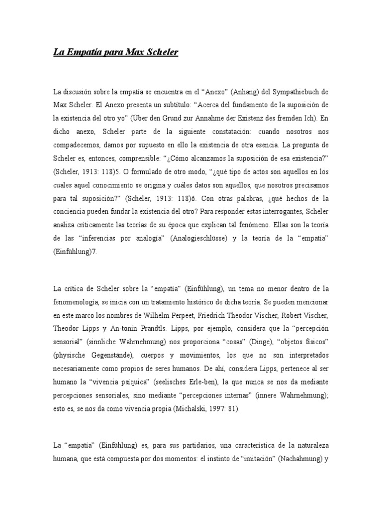 La Empatía para Max Scheler | PDF