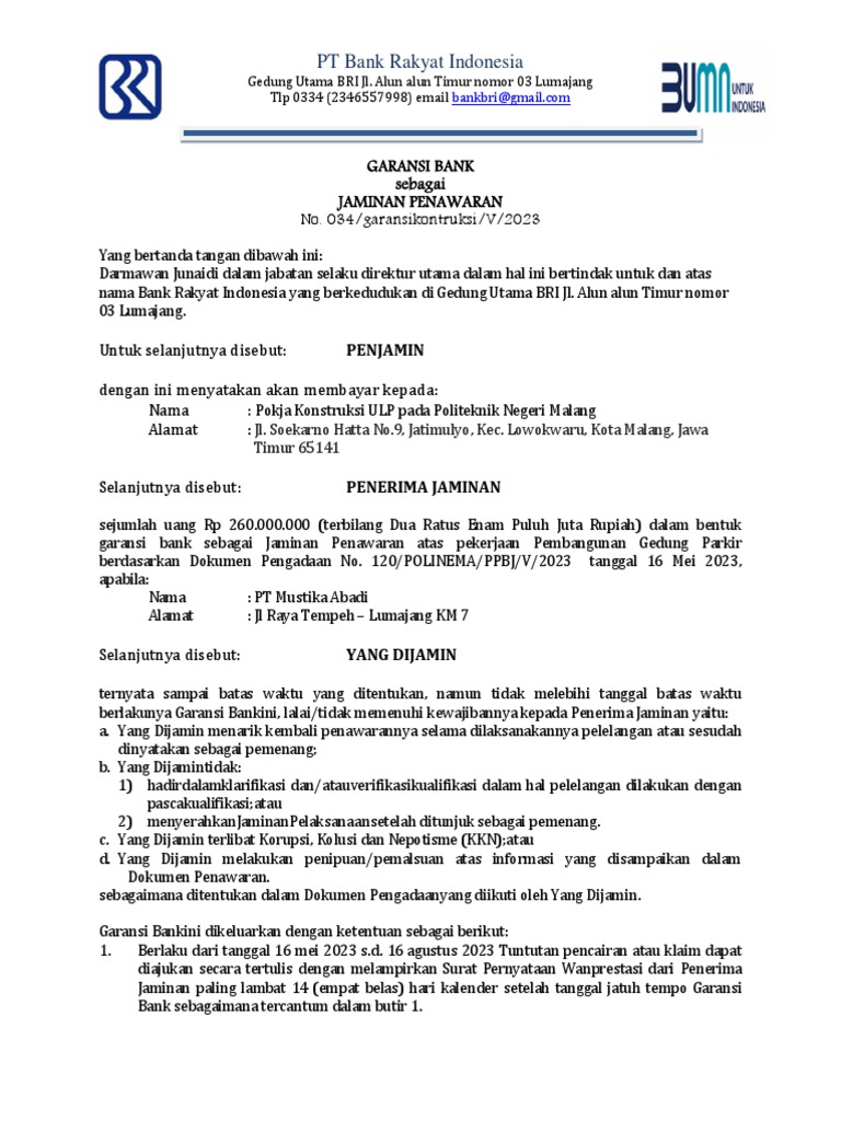 Surat Jaminan Penawaran | PDF