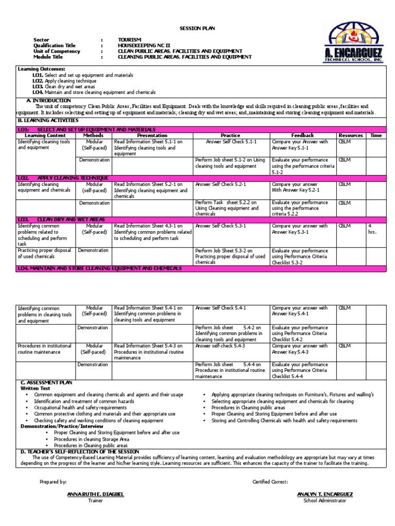 Session Plan-5-Clean Public Areas Facilities and Equipment | PDF | Occupational Safety And ...