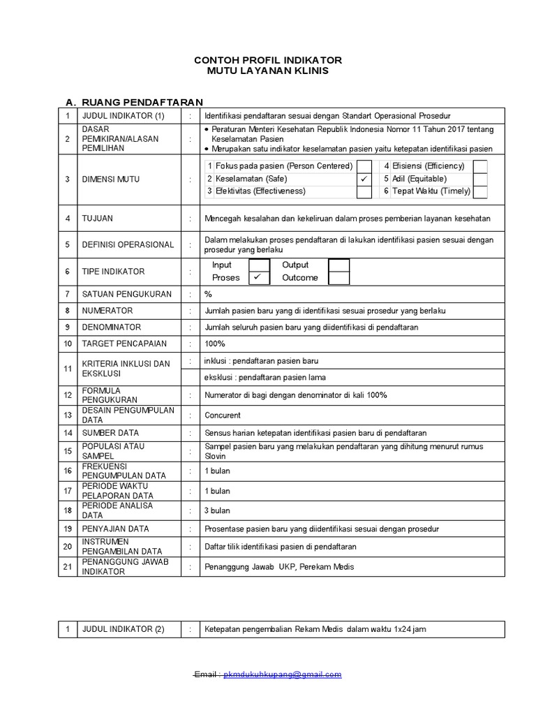 Contoh Profil Indikator Layanan Klinis | PDF | Sains & Matematika