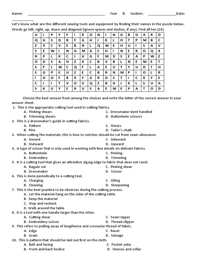 Sewing Tools & Techniques Quiz | PDF