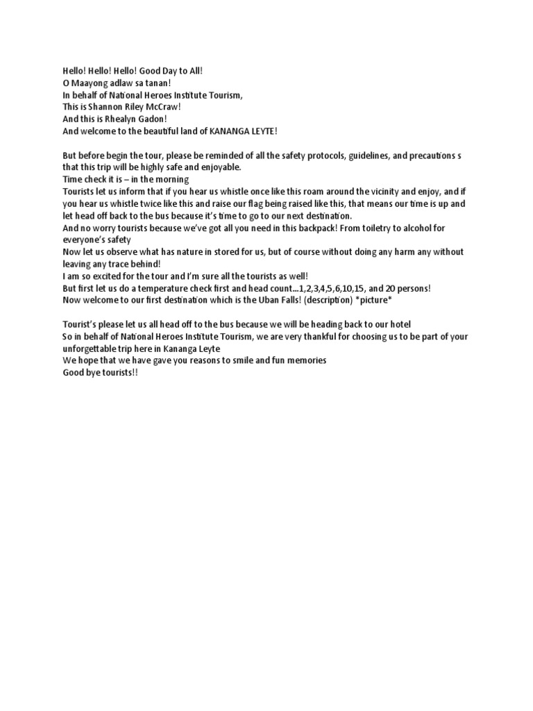 Tourism Script | PDF