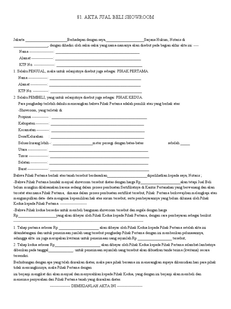 Akta Jual Beli Showroom | PDF