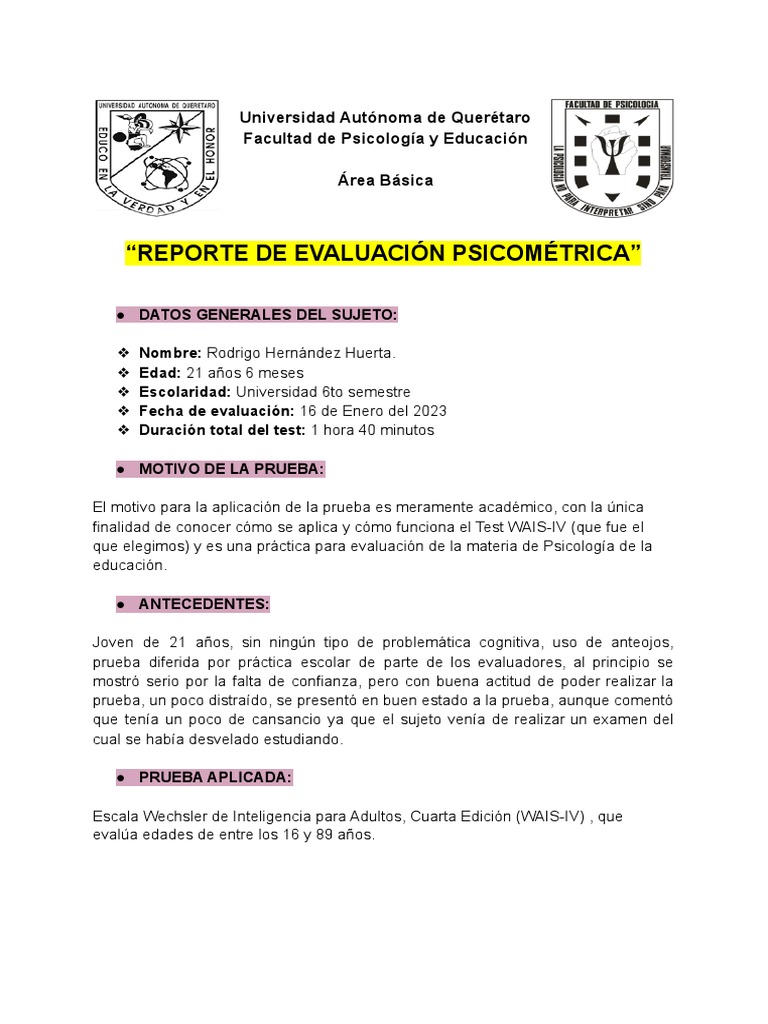 “REPORTE DE EVALUACIÓN PSICOMÉTRICA” | PDF