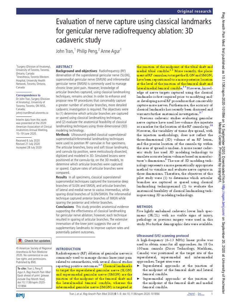 Evaluation of Nerve Capture Using Classical Landmarks For Genicular ...