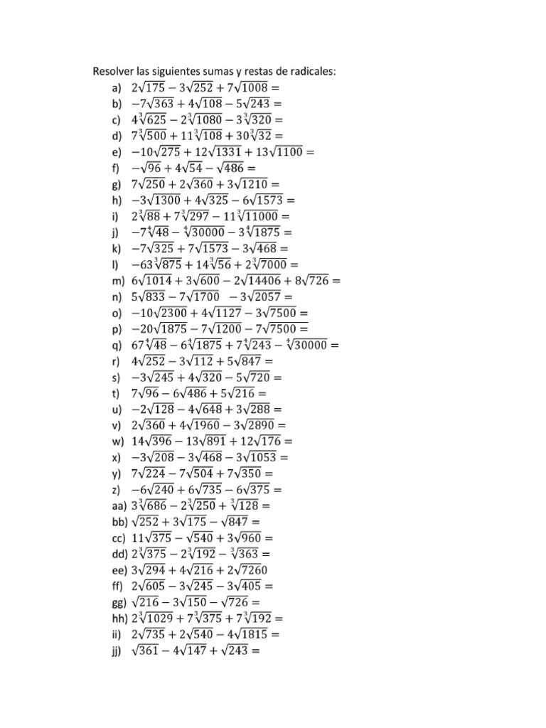 3 - Sumas y Restas de Radicales | PDF