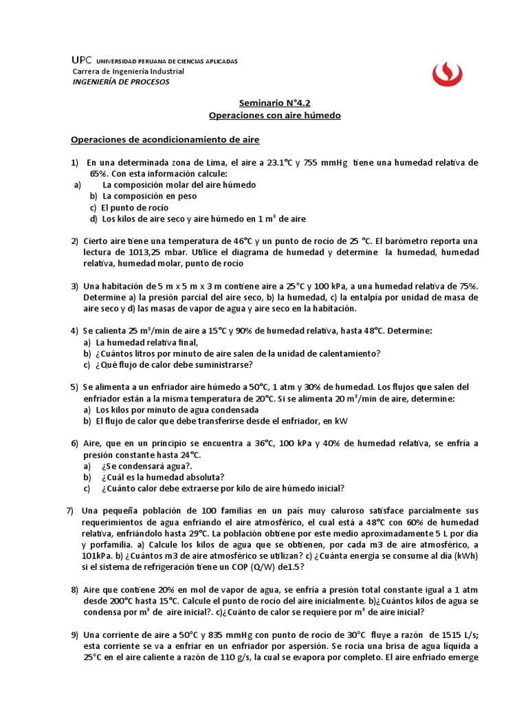 Seminario N°4.2 - Operaciones Con Aire Húmedo | PDF | Humedad | Agua