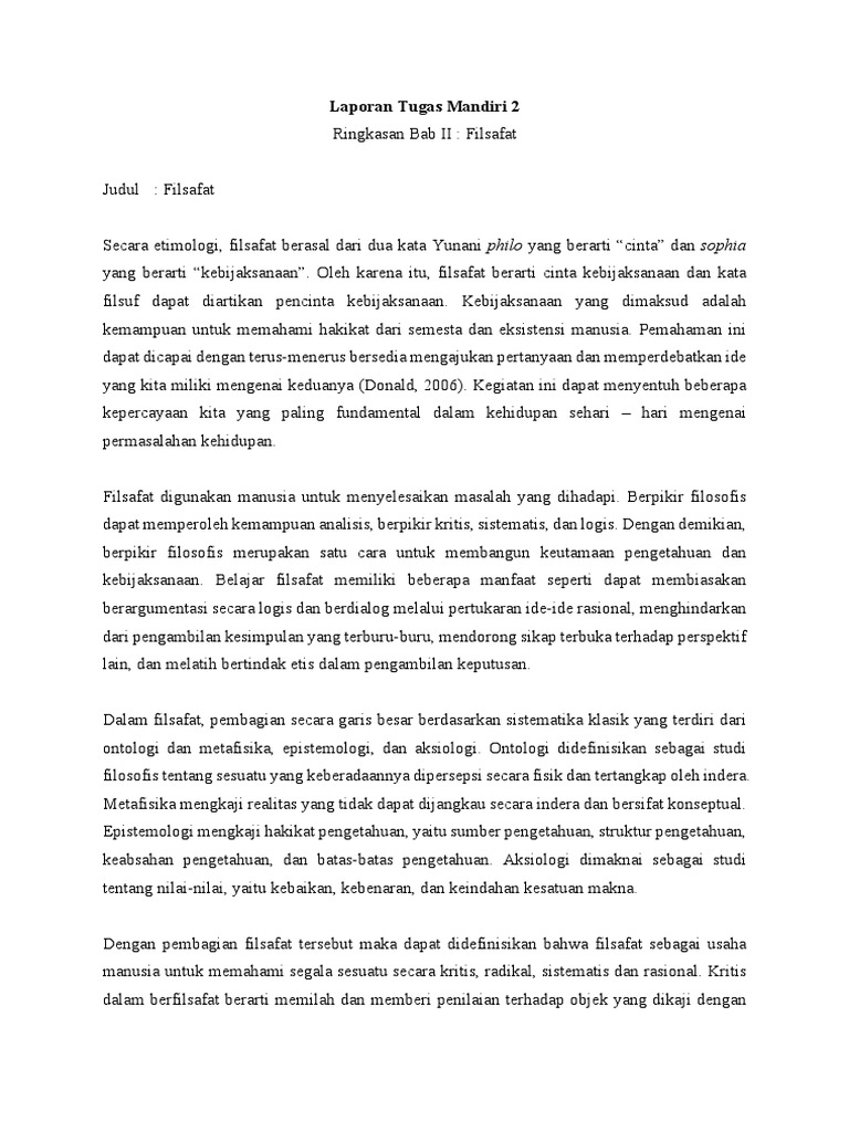 MPKT A - LTM - Latihan Tugas Mandiri - 2 - Ringkasan Filsafat | PDF