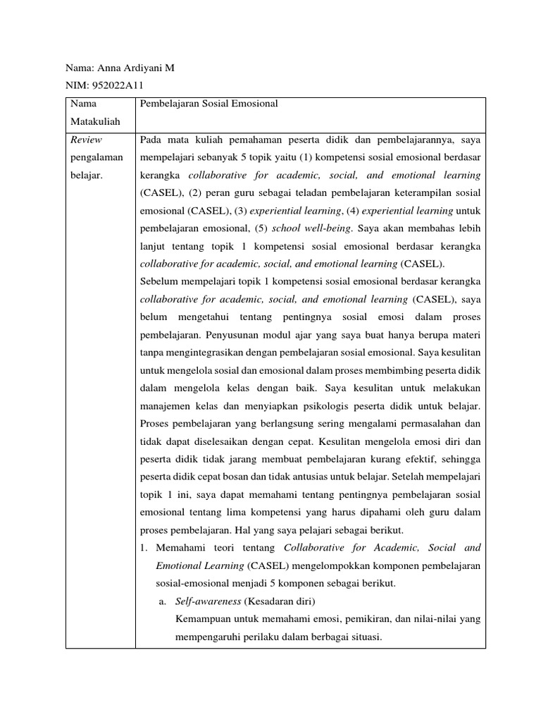 Jurnal Refleksi - Anna Ardiyani M - PSE | PDF