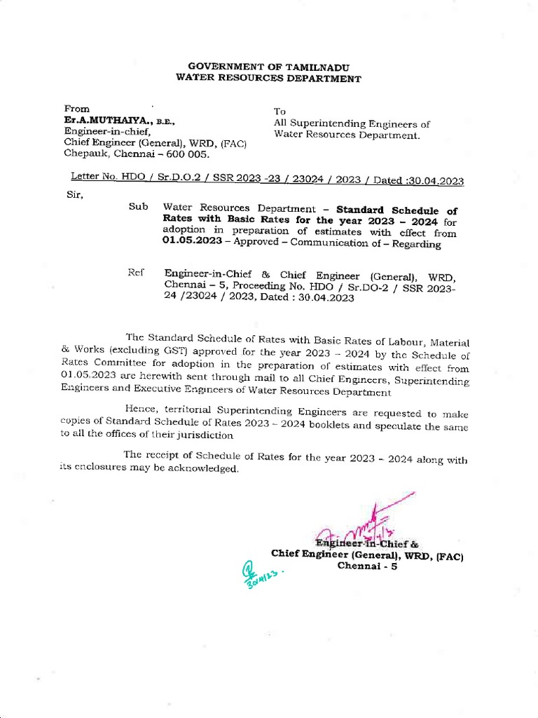 Standard Schedule of Rates 2023-24 | PDF