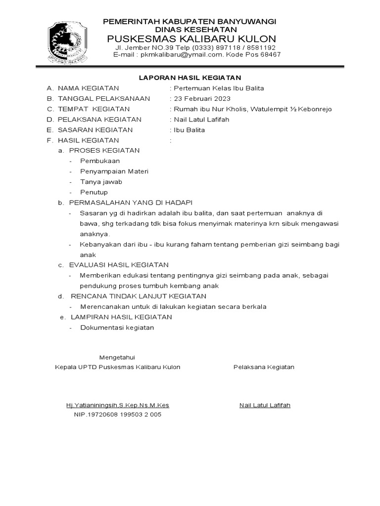 LHK Kelas Ibu Balita | PDF