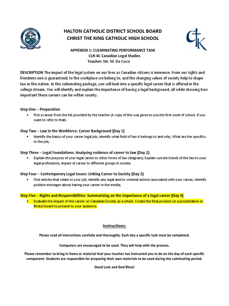 CLN 4C - Canadian Legal Studies Culminating (Part 4) | PDF