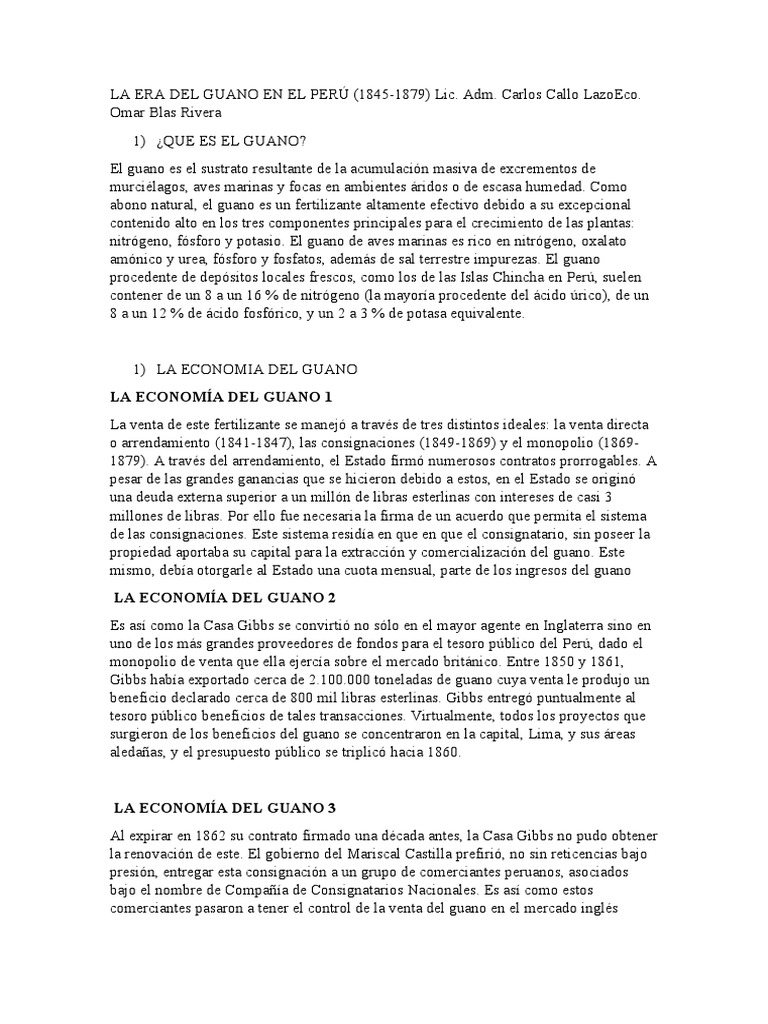La Era Del Guano en El Perú | PDF