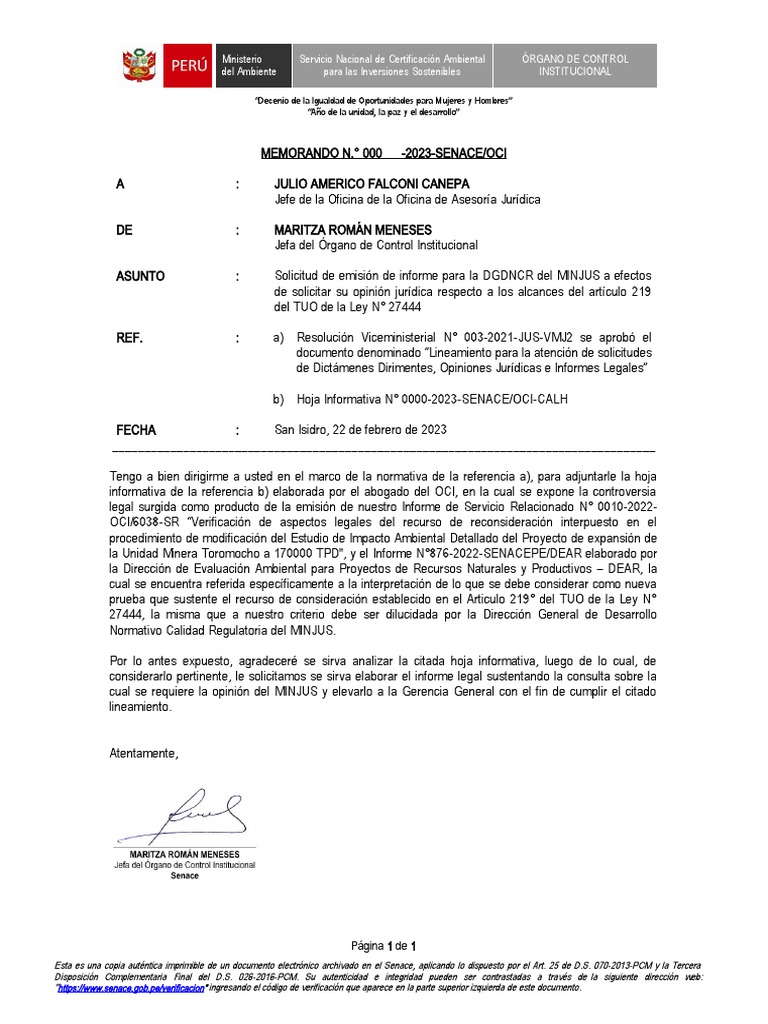 Memorando 00045-2023 - Oaj Consulta Minjus | PDF | Evaluación de impacto ambiental | Justicia