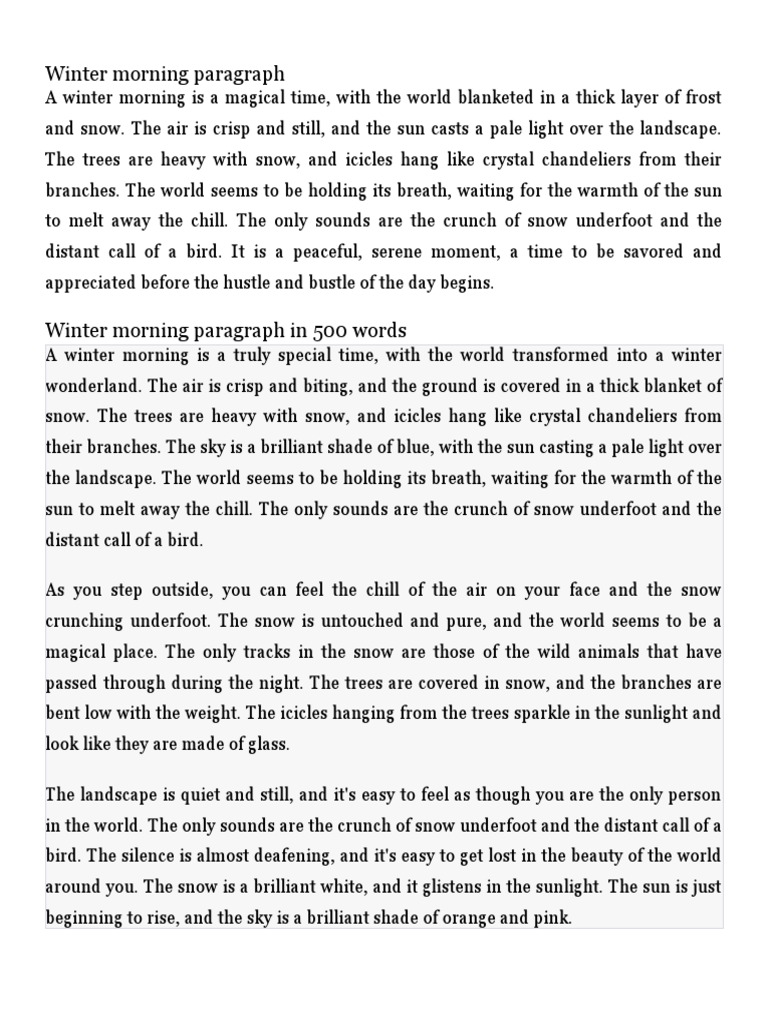 Winter Morning Paragraph | PDF