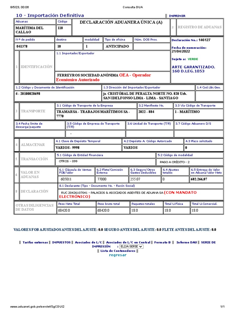 Consulta DUA | PDF | aduana | Pagos