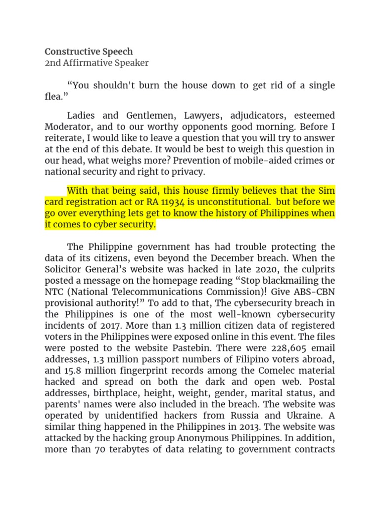 Constructive Speech For Debate | PDF | Computer Security | Security