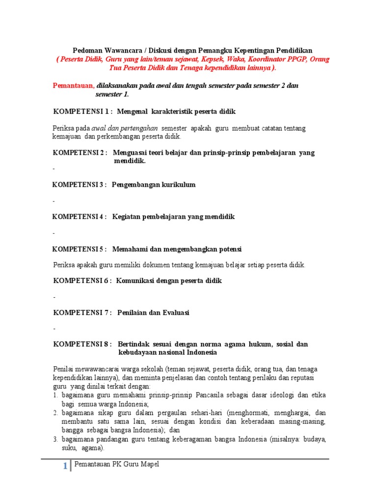 AD. Pedoman Pemantauan-Wawancara - PKG Mapel | PDF