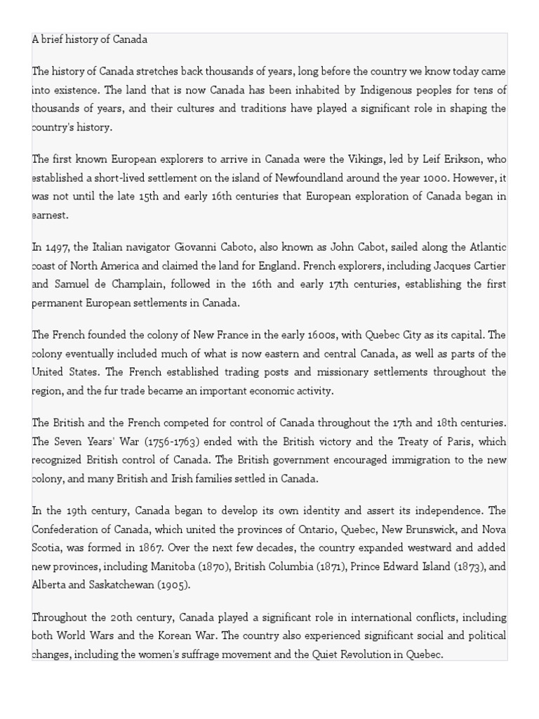 A Brief History of Canada | PDF