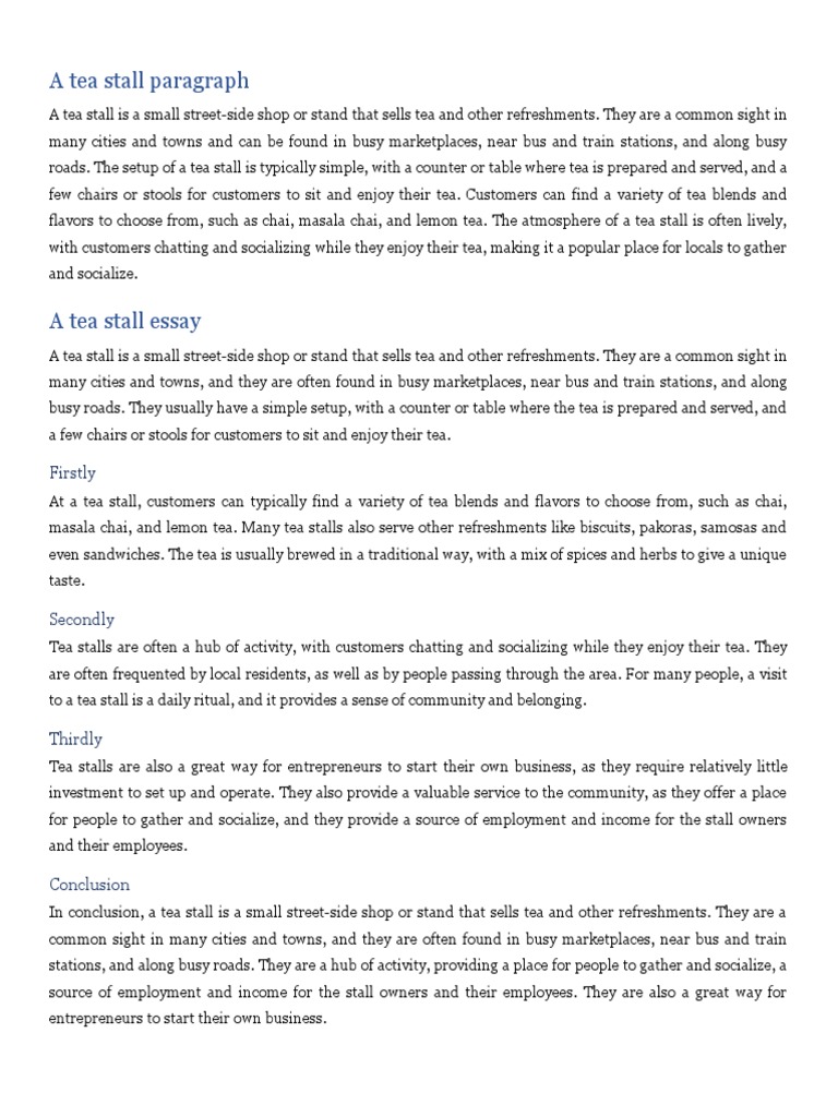 A Tea Stall Paragraph | PDF | Cooking, Food & Wine