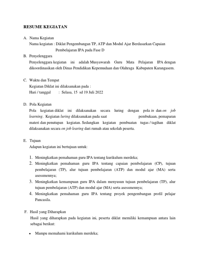 Resume Diklat TP Atp | PDF