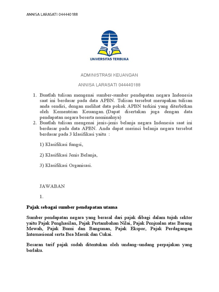 Tugas 1 - Adm Keuangan - Annisa L | PDF Tugas 1 - Adm Keuangan - Annisa L | PDF