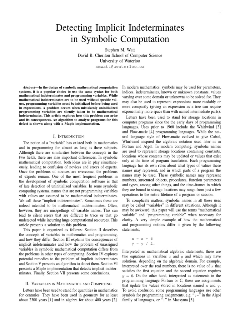 Detecting Implicit Indeterminates In Symbolic Computation Pdf Variable Mathematics 