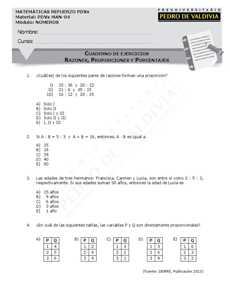 Razones, Proporciones y Porcentajes | PDF