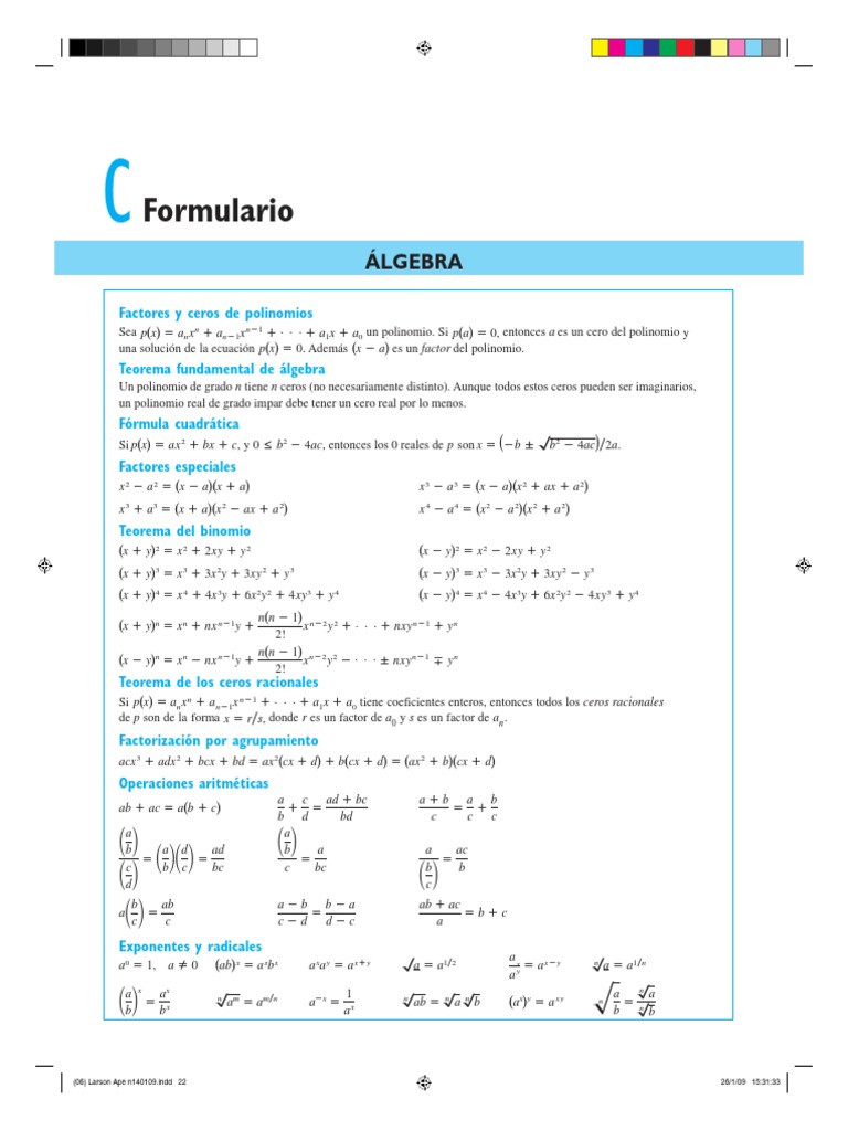 Larson Matematicas 2 Formulario | PDF | Matemáticas | Álgebra abstracta