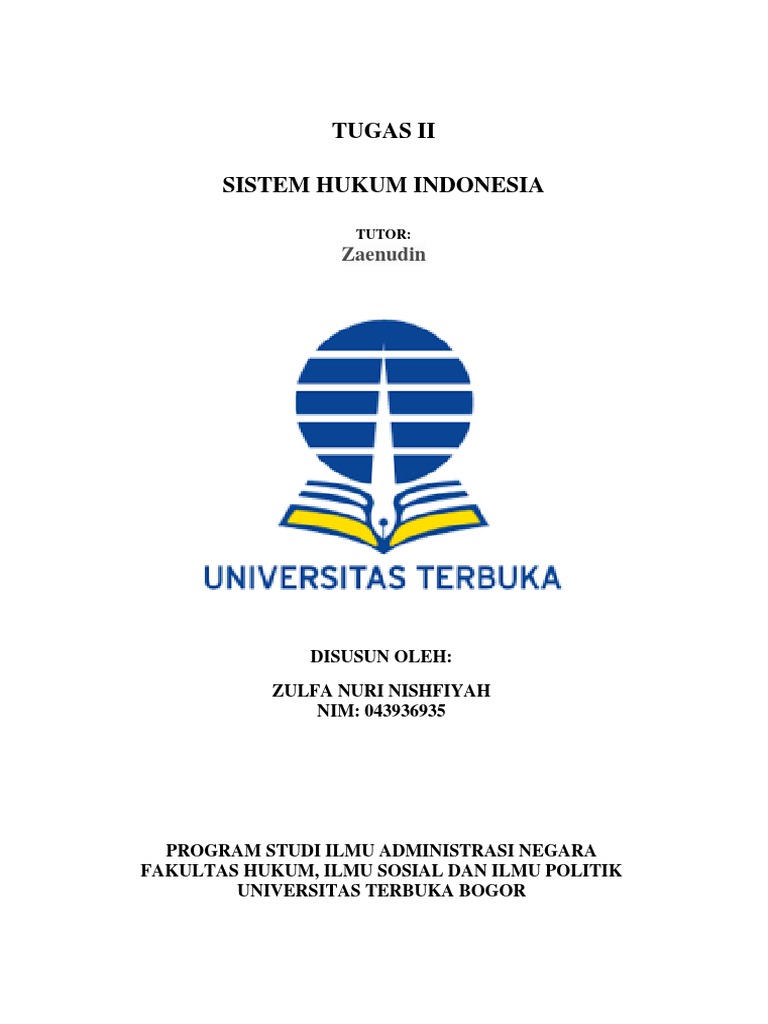 Tugas 2-Sistem Hukum Indonesia-UT-Semester 2 | PDF