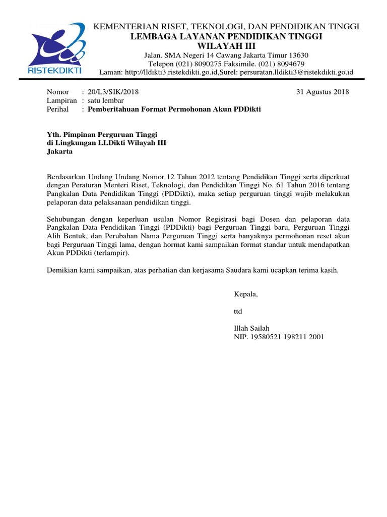 Format Akun PDDikti Perguruan Tinggi | PDF