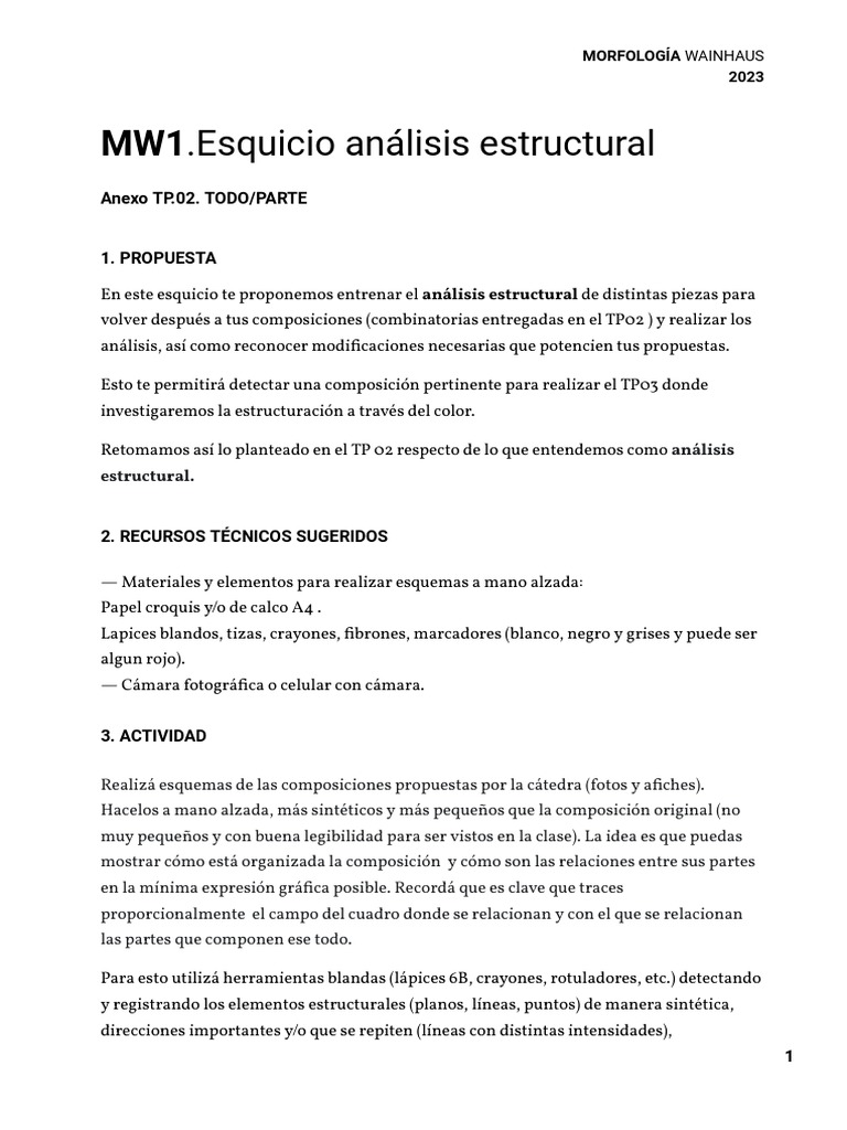 MW1 - Guía TP.02 - Todo - Parte Esquicio Análisis Estructural 2023 | PDF