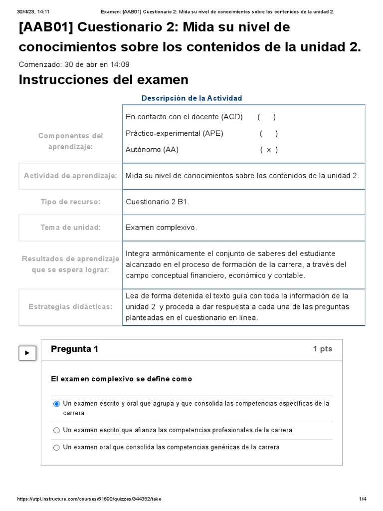 Cuestionario 2 - 1bimestre Mida Su Nivel de Conocimientos Sobre Los Contenidos de La Unidad 2 | PDF