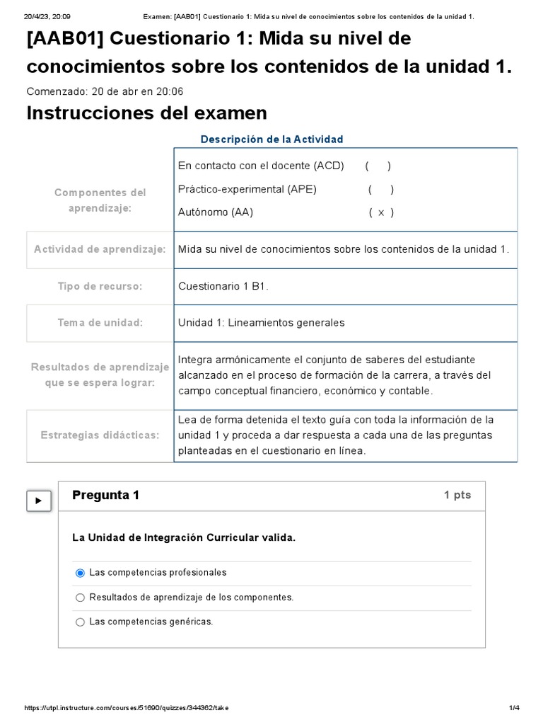 Cuestionario 1 - 1bimestre Mida Su Nivel de Conocimientos Sobre Los ...
