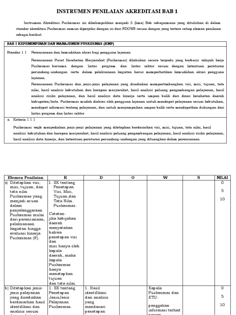 Instrumen Penialian Akreditas PKM Bab 1 | PDF