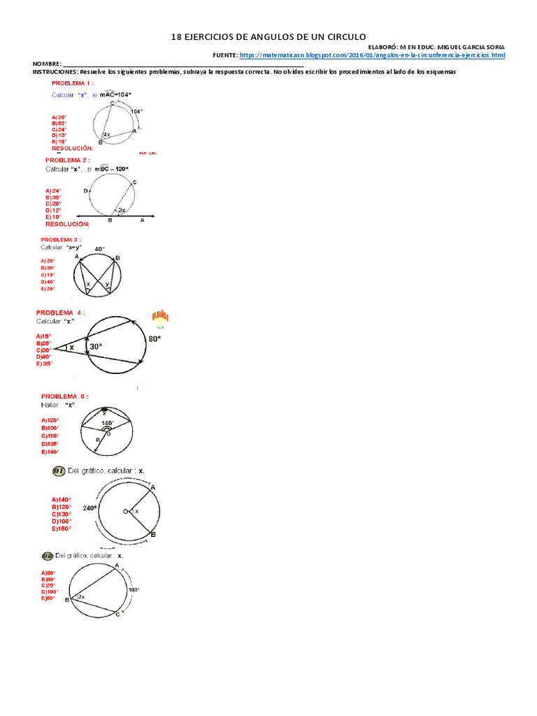 18 Ejercicios de Angulos Del Circulo | PDF | Métodos y materiales de ...