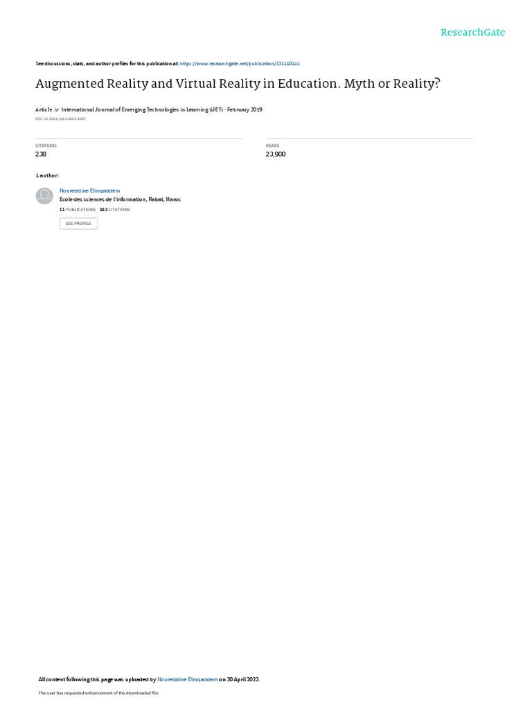 RRL Augmented Reality and Virtual Reality in Education. | PDF