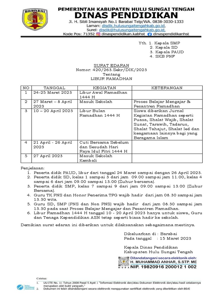 SURAT EDARAN KEGIATAN DI BULAN RAMADHAN 1444 H-3 - Signed | PDF