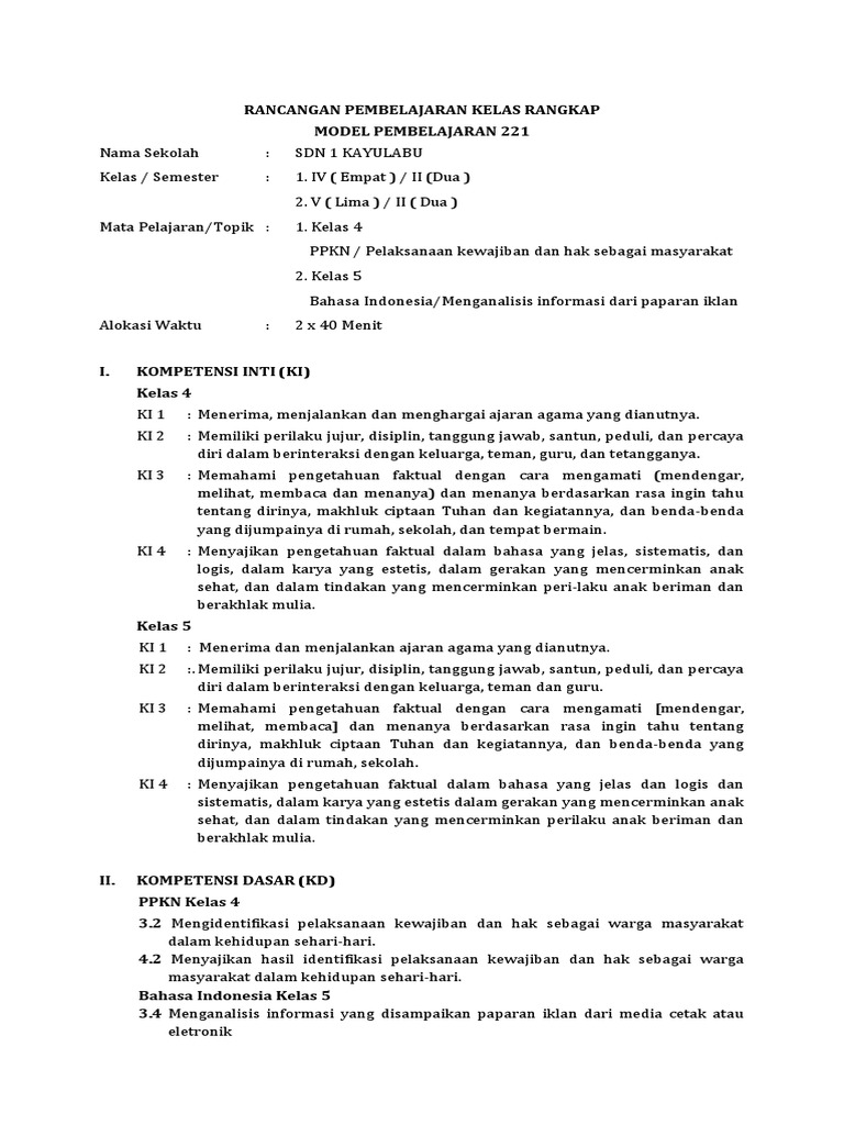 RPP Kelas Rangkap Dhani | PDF | Karier & Perkembangan | Ilmu Sosial
