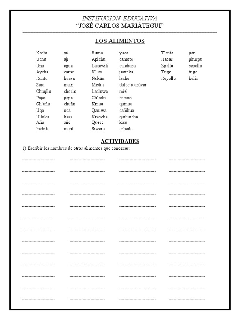 Alimentos Quechua Carlos | PDF | Cocinando | Comida y bebida