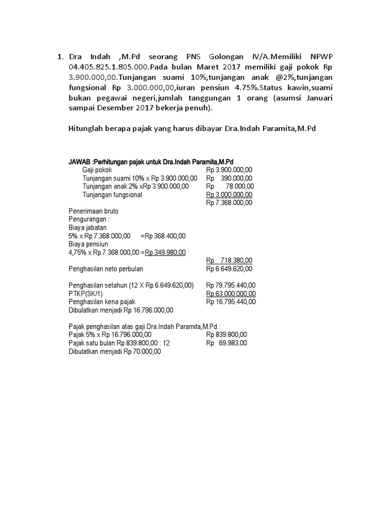 Jawaban Contoh Soal Adm Pajak PPH 21 Indah Paramita | PDF | Karier & Perkembangan | Bisnis