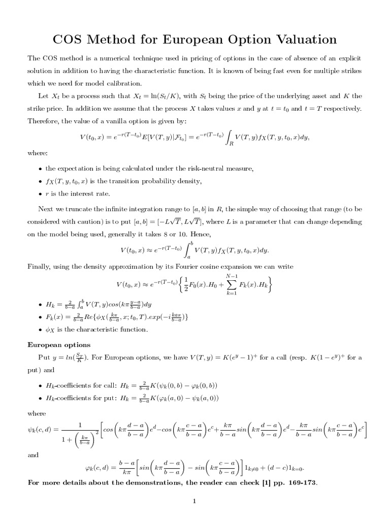 COS Method for Option Pricing | PDF
