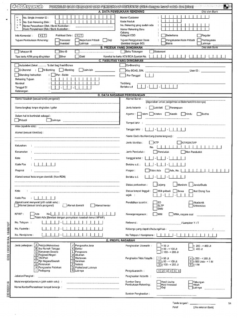 Formulir Rdn Bca Syariah - Sept 2018 | PDF
