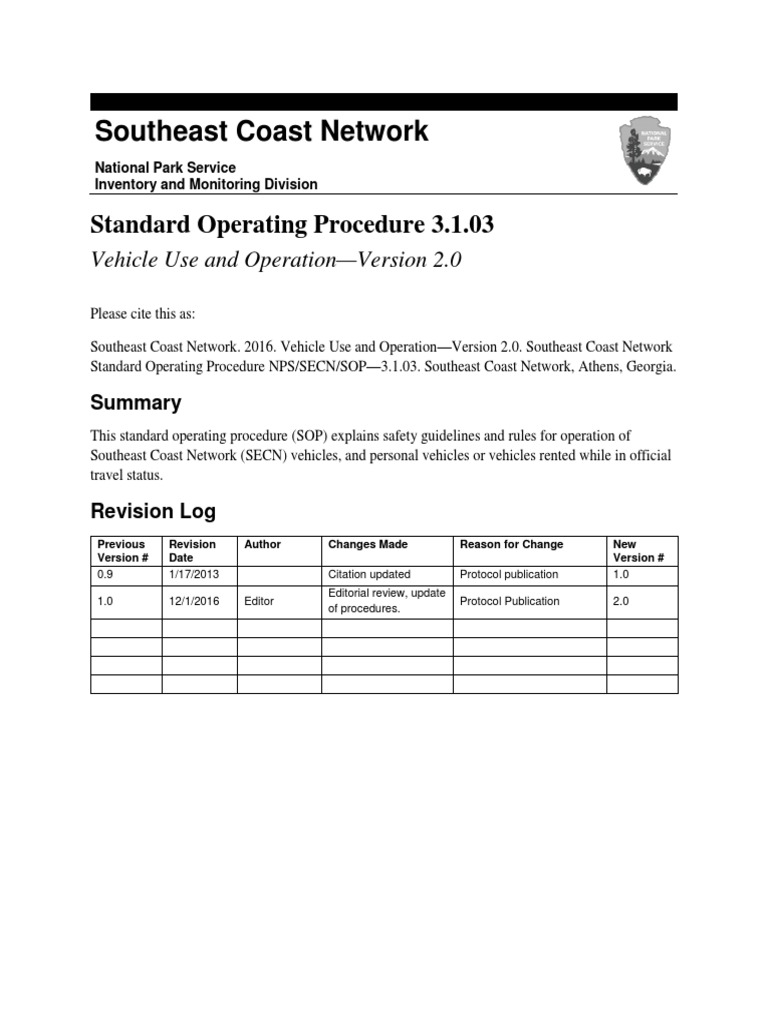 Standard Operating Procedure 3.1.03 - Vehicle Use and Op | PDF ...