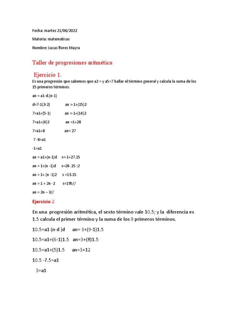 Progresiones Aritmética Tareas | PDF