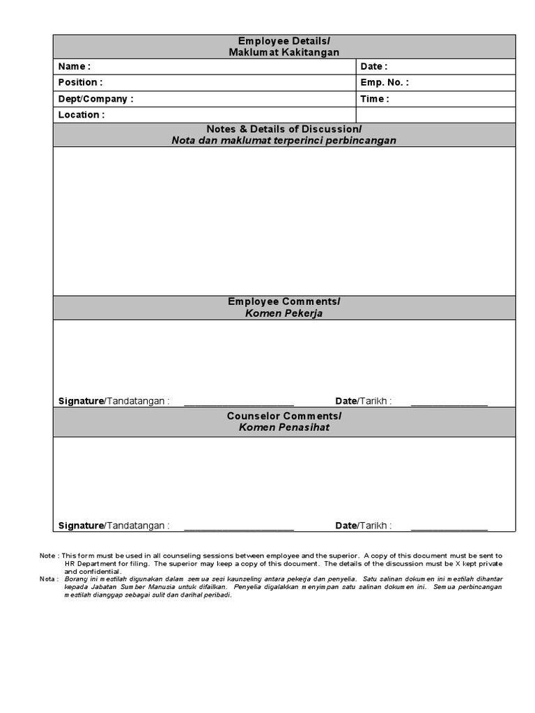 01 Employee Counselling Form | PDF
