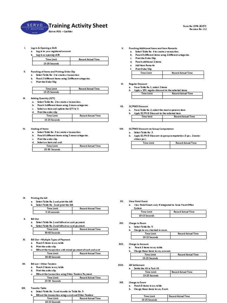 Training Activity Sheet - Cashier | PDF